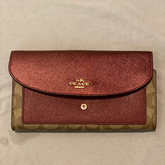 Bags | Coach Metallic Red And Monogram Wallet | Poshmark